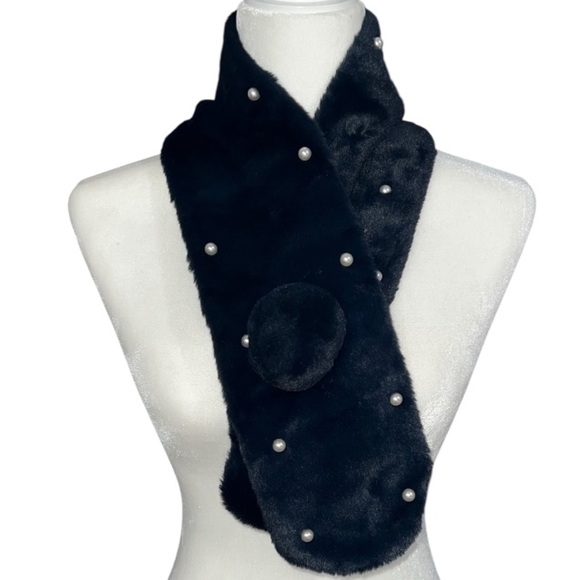 Accessories | 259 Elegant Navy Blue Faux Fur Scarf With Pearls | Poshmark
